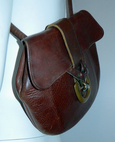 vintage 1970s purse brown leather Bort Carleton shoulder bag brass buc ...